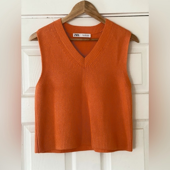 Zara | Sweaters | Zara Womens Orange Sweater Vest | Poshmark
